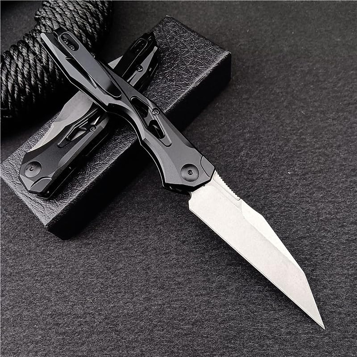 3.54" D2 Reverse Tanto Blade Black Aluminum Alloy Handle Folder Opening,Folding Knife with Reversible Pocket Clip,Everyday Carry for Camping,Gift for Men