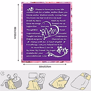 Telanbabei to My Mom Blanket Unique Love Throw Soft Blankets Birthday Gift for Women from Daughter Son on Thanksgiving, Mother’s Day，or Christmas Mom Gifts Bed Flannel Blankets Decor (Purple) 60"x50"