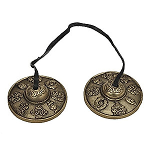 Dharma Store - Tibetan Tingsha Cymbals - 6.2 cm - 8 Lucky Symbols Embossed