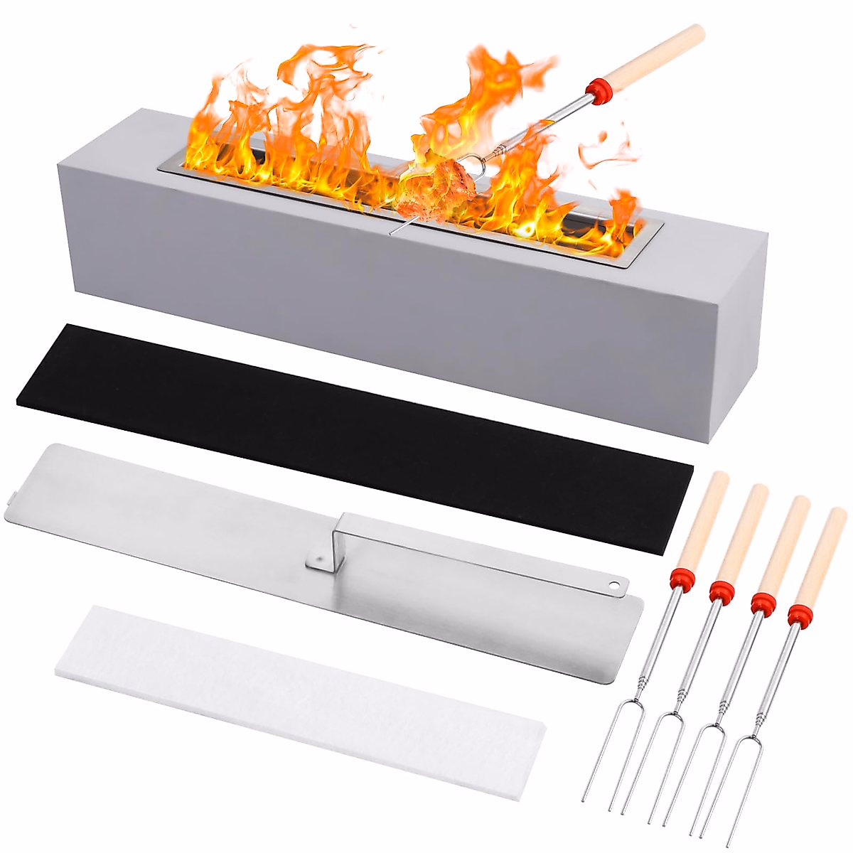 Joyoolife 17.7*3.9 Inch Tabletop Fire Pit, Rectangular Tabletop Fireplace, Table Top Firepit, Alcohol Concrete Fireplace, Small Fire Bowl with 4 Roasting Forks for Indoor Outdoor, Housewarming Gifts