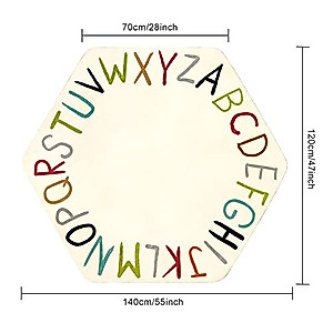 STARUIA Colorful ABC Kids Rug Play Mat for Playroom, 55"x47" Hexagon Washable Nursery Rug for Boys Girls Bedroom, Non-Slip Educational Rainbow Carpet for Classroom Reading Room