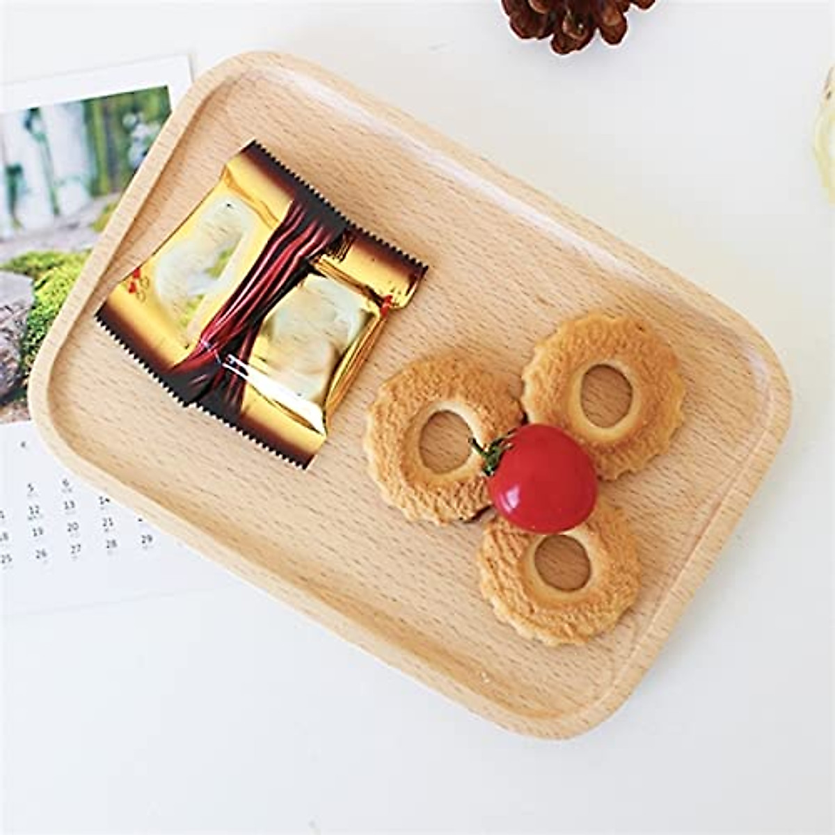 GEEKLLS Breakfast Tray Wooden Bamboo Coffee Tea Serving Tray Cheese Pizza Baking Bread Cake Dessert Rectangular Plate Fruit Platter Sour Candy Holder