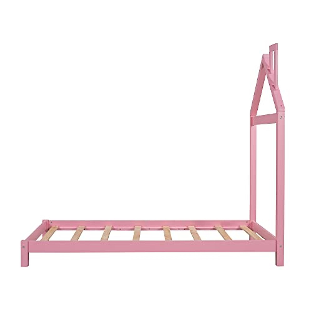 BIADNBZ Twin Size Platform Bed Frame with House-Shaped Headboard for Kids Boys Girls Bedroom, Wooden Slats Support, No Box Spring Needed, Pink