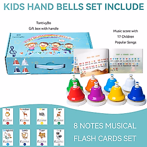 Desk Bells, Rainbow Diatonic Hand Bells for Kids with 17 Songbook & Musical Flash Cards, Toddler Preschool Musical Learning Toys, Boys & Girls Birthday Gift for 3-Year-Old and Over
