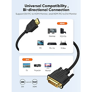 CableCreation DVI to HDMI Cable, 5ft HDMI Male to DVI-D Male Bi-Directional Adapter Cable, HDMI to DVI-D 24+1 High Speed Cable Support 1080P HD for Raspberry Pi, Roku, Xbox One, PS5, Blue-ray