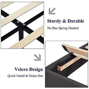 VECELO Queen Size Upholstered Bed Frame with Height Adjustable Fabric Headboard, Heavy-Duty Platform Bedframe/Mattress Foundation/Strong Wood Slat Support/No Box Spring Needed, Grey