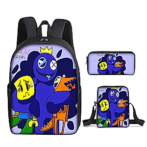 Homruis Rainbow Friends Cartoon Anime School Bag Backpack Multifunction Book Bag High Capacity Schoolbag