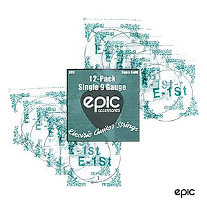 12-Pack .009 Gauge High E String Single Electric Guitar Strings Individually Wrapped 9 Gauge Pack of 12