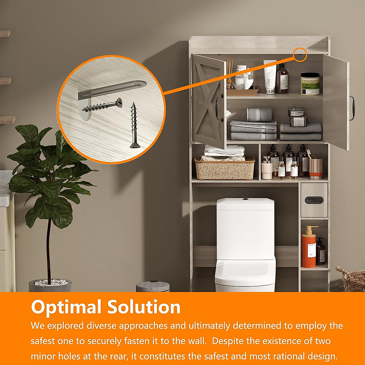 JOKOLO Over The Toilet Storage Cabinet,Freestanding Wooden Bathroom Organizer with 2-Door Toilet Storage Rack,66 Inches Height,Grey