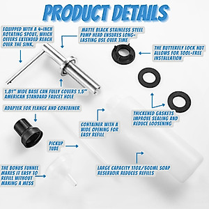 qiwip Long Spout Kitchen Sink Soap Dispenser for Granite & Quartz Countertop- Brushed Stainless Steel Finished- Wide Flange Provides Great Coverage on American Standard Sink Holes