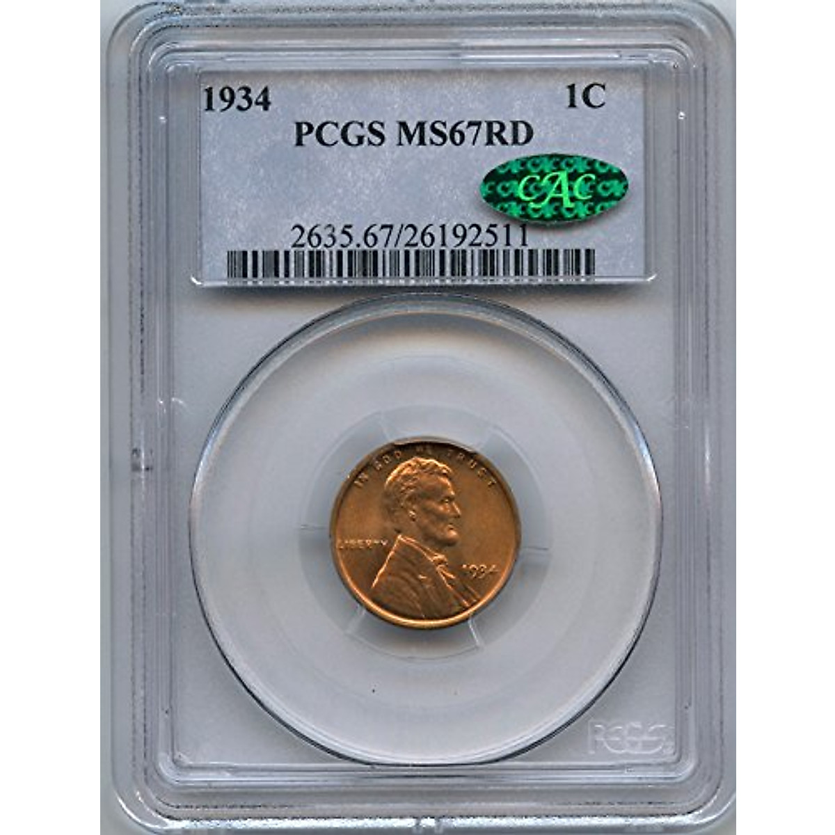 1934 Lincoln Head Cent MS-67 PCGS/CAC RD