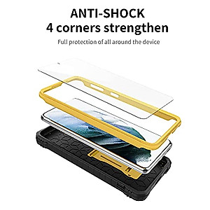 DUOPAL for Samsung Galaxy S21 5G Case [Not Plus or Ultra], Military Grade Protection Shockproof Case with Tempered Glass Screen Protector and Kickstand Compatible with Samsung S21 5G 6.2 Inch (Yellow)