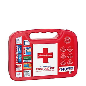 Johnson & Johnson All-Purpose Portable Compact First Aid Kit for Minor Cuts, Scrapes, Sprains & Burns, Ideal for Home, Car, Travel and Outdoor Emergencies, 140 Pieces