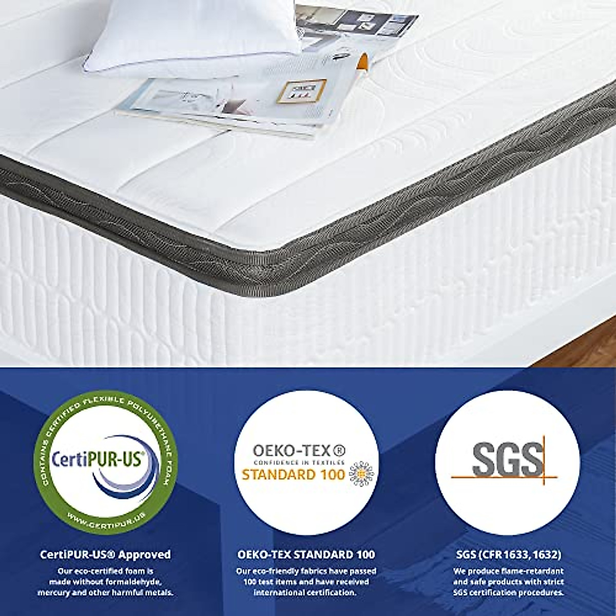 Oleesleep 13 Inch Dual Layered Gel Hybrid Memory Foam Mattress, CertiPUR-US Certified, Gray, Full