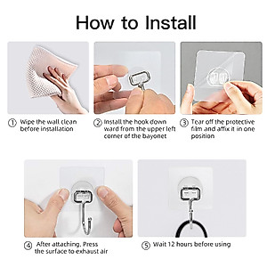 Large Adhesive Hooks for Hanging Heavy-Duty 44Ib(Max) 10 Packs, Wall Hangers without Nails Self-Adhesive Traceless Clear and Removable, Waterproof and Rustproof Multiple Uses for Bathroom Kitchen Home