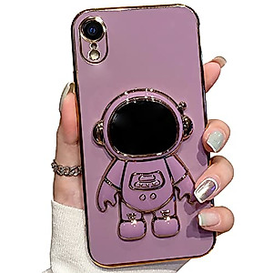 Rogsgic Astronaut Case for iPhone XR Cute Plating Phone Cases with Stand for Women Girls Soft TPU Camera Protective Shockproof Cover 6.1'' (Purple)