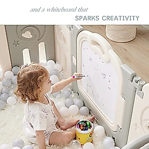 Fortella Cloud Castle Foldable Playpen, Baby Safety Play Yard with Whiteboard and Activity Wall, Indoors or Outdoors (Gray, 14 Panel)