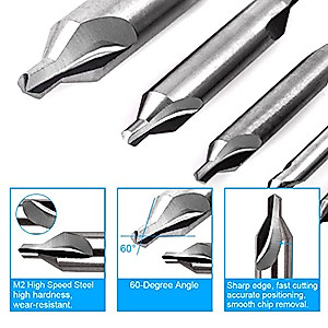 ATOPLEE 5pcs Center Drill Bits Set, M2 High Speed Steel 60-Degree Angle Countersink Lathe Bit Mill Tooling Set for Lathe Metalworking,Size 1 1.5 2.5 3.15 5mm