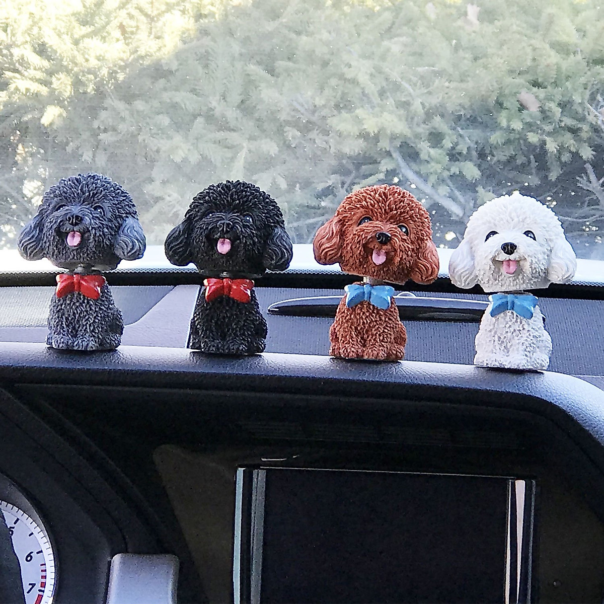 IBWell Mini Bobbing-Head Dog for Car Dash Board Decor,Dashboard Doggy Puppy Teddy Toy with Adhesive Tab（Poodle） (Black)