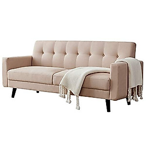 Meiyum Mid-Century Modern Loveseat/Sofa/Couch, with Upholstered Fabric in Brown for Living Room, Bedroom, Office, Apartment - Beige