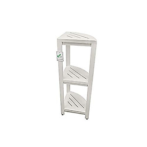 CoastalVogue SnazzyCorner Teak Corner Shower Shelf Wood Corner Shelf 3-Tier Corner Shower Shelf in Antique White Finish – 33 inches Tall