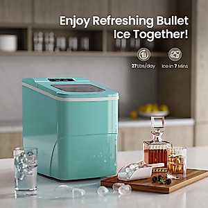 Crzoe Countertop Ice Maker, Small Ice Maker Machine One-Click Operation Ice Maker Countertop with Self-cleaning, 2 Sizes of Bullet Ice, 27Lbs/24H for Counter Top Ice Maker Home Office Bar Party(Green)