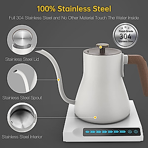 Seoukin Beige White Electric Gooseneck Kettle with 7 Variable Presets, Best Gift For Pour Over Coffee Kettle&Electric Tea Pot, 100% Stainless Steel Water Boiler With Temperature Control, Beige White