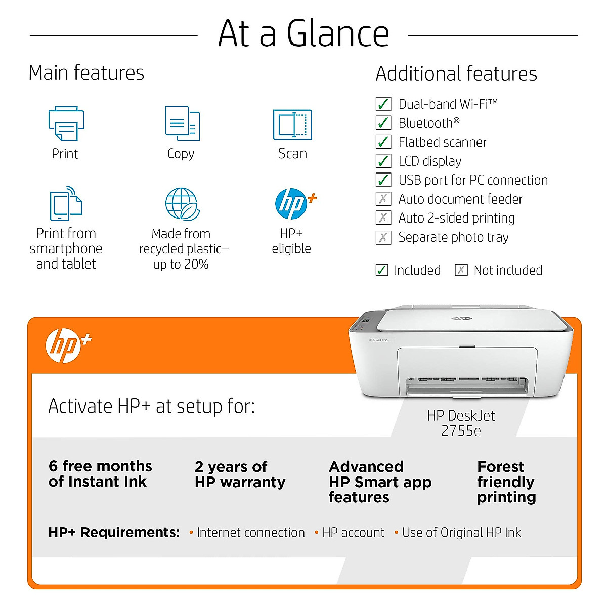 HP DeskJet 2755e All-in-One Wireless Color Printer, (26K67A) (Renewed)