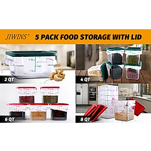 Hakka 2 Qt Commercial Grade Square Food Storage Containers With Lids,Polycarbonate,Clear - Case of 5