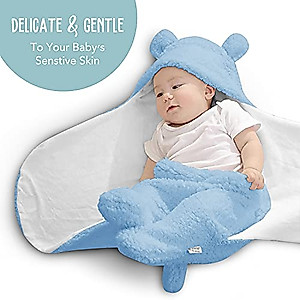 BlueMello Baby Swaddle Blanket | Ultra-Soft Plush Essential for Boys 0-6 Months | Receiving Swaddling Wrap Blue | Ideal for Infant Accessories and Newborn Registry | Perfect Baby Girl Shower Gift