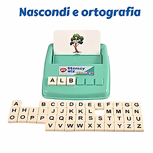 BOHS Italian Literacy Wiz Fun Game - See and Hide Spelling - 60 Flash Cards - Preschool Language Learning Educational Toys