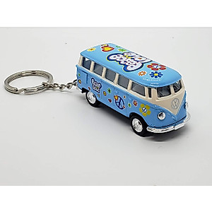 KiNSMART 1962 Volkswagen Classic Hippie Love & Peace Bus 1:64 Scale 2.5 Inch Die Cast Metal Model Key Chain, Pullback Action, Pastel Blue