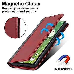 Ｈａｖａｙａ for Google Pixel 7 Case Wallet with Card Holder,for Pixel 7 Phone case for Women,for Google 7 flip Cover with Credit Card Slots - Red and Black