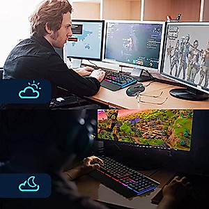 NPET K510 Gaming Keyboard, Wired LED Backlit Computer Keyboard with Ergonomic Wrist Rest, 12 Multimedia Keys & 19 Keys Anti-ghosting USB Full Size Rainbow Keyboard for Laptop/Desktop/PC