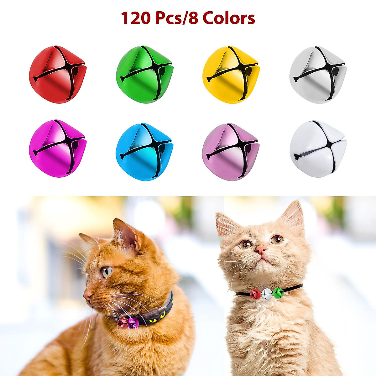 Jingle Bells for Crafts, 8 Colors Large Jingle Bells Christmas Jingle Bell, Cheerful Sound Craft Bells for Wreath, Holiday Home and Christmas Decoration, 0.6 Inch, 120 Pcs