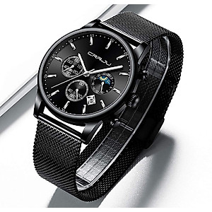 CRRJU Men Watch,Men Luxury Waterproof Unique Designed Watches 3-Sub Dial Date Mens Mesh Band Stopwatches