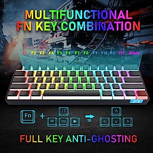 Mini Wireless 60% Dual Mode BT5.0/USB-C Wired Mechanical Gaming Keyboard with Pudding Keycaps Rainbow Backlit Ergonomic Rechargeable Anti-ghosting 61Key for PC Typist Mac Gamer(Black PBT/Red Switch)