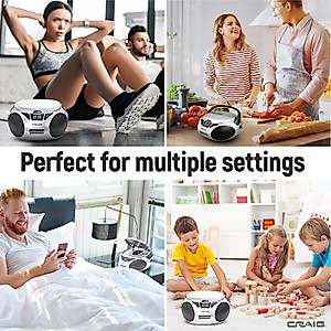 Craig CD6925 Portable Top-Loading Stereo CD Boombox with AM/FM Stereo Radio Bluetooth Wireless and AUX Port (Silver, Bluetooth)