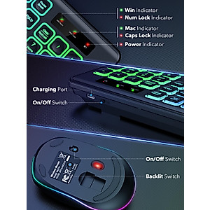 Wireless Keyboard and Mouse Backlit, Quiet Light Up Keys, Tilt Legs, Sleep Mode - Rechargeable USB Cordless Combo for Computer, iMac, PC, Laptop - by SABLUTE, Black