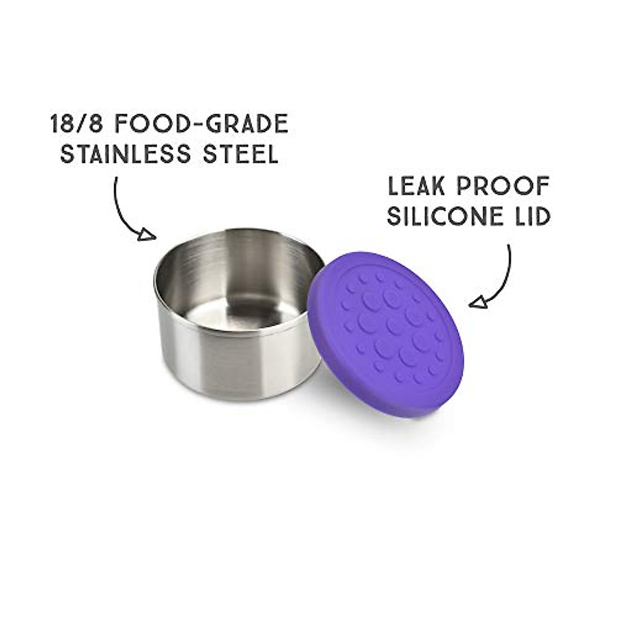 LunchBots 2.5 oz Leak Proof Snack and Side Dish Containers - Spill Proof in Bags and Bento Boxes - Food-Grade Stainless Steel With Silicone Lids - Set of 2 (Purple)