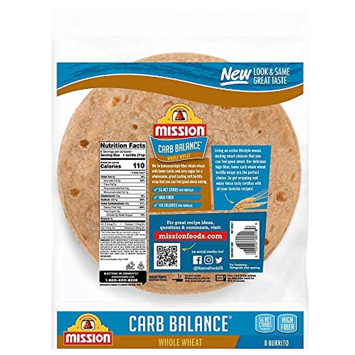 Mission 10 Inch Carb Balance Whole Wheat Tortillas LARGE Burrito 8 ct 20 oz Pack of 2 Total of 40 oz Kosher Certified