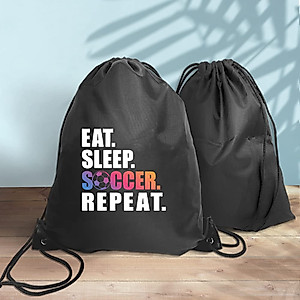 Haizct Eat Sleep Soccer Repeat Soccer Drawstring Bag for, Sport Player Gift, Soccer Player Gift, Unisex Drawstring Backpack Bag for Gym Shopping Sport Yoga Dance Rehearsal