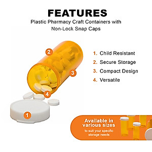 AVG Packaging Supplies Plastic Pharmacy Craft Containers with Non-Lock Snap Caps - Waterproof Airtight Medicine Bottles with Pop Top Caps, 60 Dram Vials (25ct)