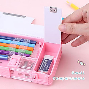 LilyBeauty Pop Up Multifunction Pencil Case for Girls Boys, Cute Cartoon Pen Box Organizer Stationery with Sharpener, Schedule, School Supplies, Best Birthday Gifts for Kids Teens (Bear)