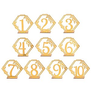 MECCANIXITY Acrylic Number Table Sign Holders Place Cards Labels with Stand DIY Gold Tone 1-10 for Wedding Events Parties Centerpieces