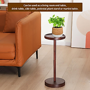 EVERBBKING Solid Acacia Wood Pedestal Side Table, Drink Table, Small End Table Pedestal End Table, Small Pedestal Table Small Round Table Martini Table