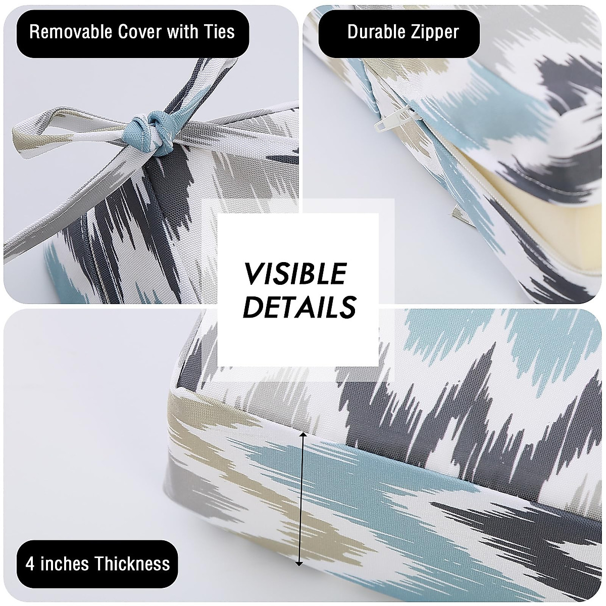 idee-home Outdoor Cushions for Patio Furniture, Outdoor Seat Cushions 24 x 24 with Fade Resistant Waterproof Removable Cover, Deep Seat Replacement Couch Sofa Chair Cushions for Yard Garden