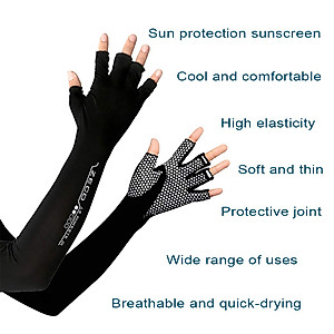 HODORPOWER UV Protection Gloved Arm Sleeves for Men & Women Cycling Ice Arm Sleeve Fingerless Sun Compression Long Arm Cover, Black, One Size