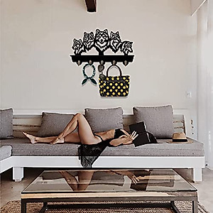 KingLive Wolf Coat Rack Wall Mount, Animal Wall Shelf with Heavy Duty Hooks, Coat Hooks, Valentines Day Decor for Hallway Kitchen Office Entryway, Wolf Wall Hook Valentines Day Gifts for Him（5 Hooks）