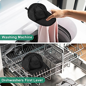 NAZZO Hat Washer for Dishwasher Washing Machine, Hat Cleaner Protector Holder for Curved Caps with Mesh Bag, Foldable Cap Washer Frame Cage Universal Adult Kids Basketball Cap, Black, 2 Pack
